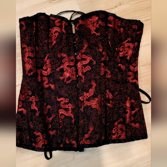 Tops | Vintage Sensual Mystique Black Red Dragon Corset Size S | Poshmark